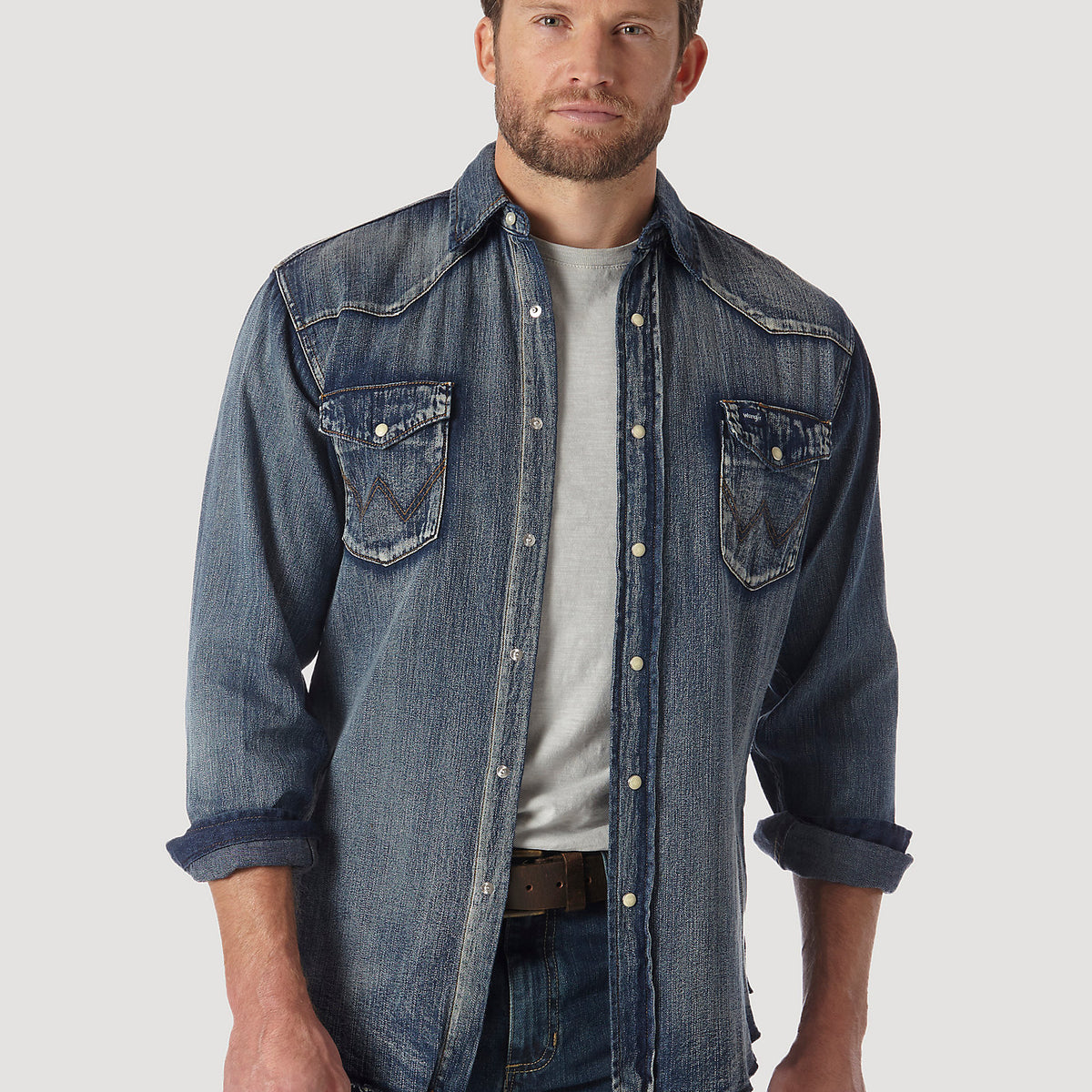 Wrangler Men's Cowboy Cut Long Sleeve Western Denim Snap Work Shirt In ...